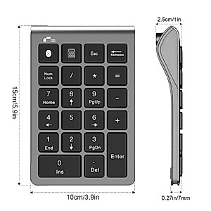 Bluetooth Number Pad Wireless & Wired 10 Key USB Keypad Two in One, Rechargeable Numpad for Laptops, Desktop, Computers Accessories Compatible with MacBook iPads ChromeBook EliteBook Notebook etc.