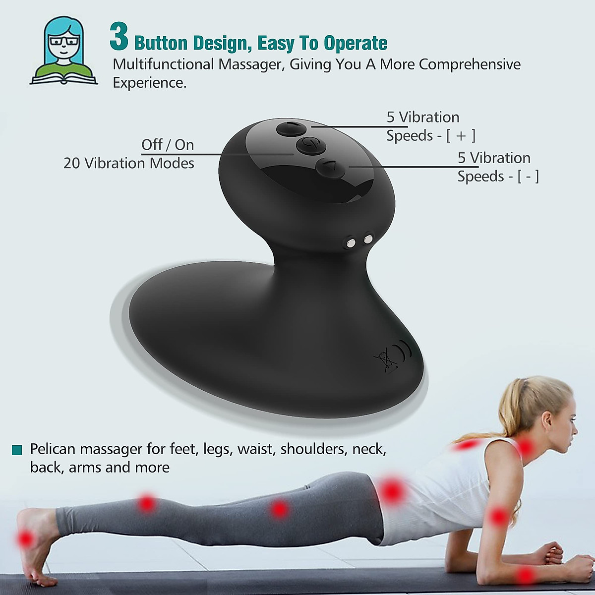 Personal Massager Wand - 10 Patterns Cordless Powerful Vibration Massager - Men & Women - Body Neck Tension Relief, Muscle, Soreness-Black