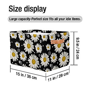 Daisy Storage Basket Bins Flower Floral Toys Books Clothes Canvas Storage Box Cubes Rectangular Collapsible with Handles for Bedroom Nursery Home Office Decor Organizer Basket
