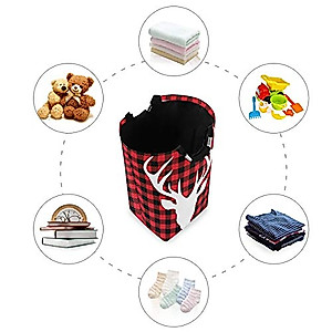 Christmas Reindeer Laundry Hamper Winter Red Plaid Laundry Bag Organizer Storage Clothes Toys Laundry Bakets for Bathroom Laundry Room Bedroom (Plaid Deer)