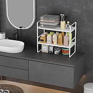 WEJIPP Expandable Cabinet Shelf Organizer Stackable Shelves Adjustable Shelf Riser for Kitchen Pantry Office,10.24" W,White