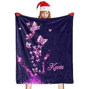 CUXWEOT Custom Blanket Personalized Purple Print Bling Butterfly Soft Fleece Throw Blanket with Name for Gifts Sofa Bed (50 X 60 inches)