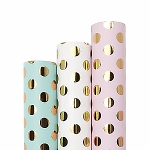 Blavermant Wrapping Paper Rolls, Gift Wrapping Paper Mini Roll - 17" X 10 ft Per roll, Foil Polka Dots Design for Families Friends Kids in Birthday Wedding Baby Shower Congrats Party