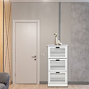 FRITHJILL Shoe Cabinet for Entryway, Shoe Storage Rack Organizer with 3 Flip Doors, White, 20.94x9.45x43.11 inch