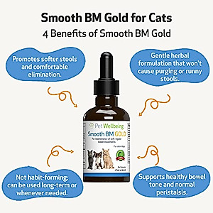 Pet Wellbeing Smooth BM Gold for Cats - Gentle Constipation Relief for Felines - Natural Herbal Supplement 2 oz (59 ml)