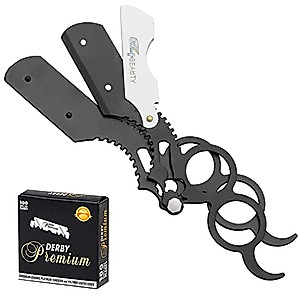 G4 Vision Universal Replaceable Half Blade Straight Razor with 100 Blades, Professional Double Ring Barber Single Edge Shave Razor (White Black)