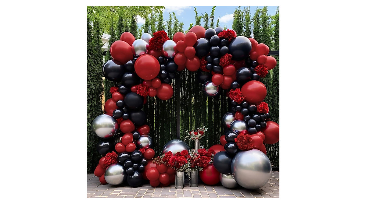 Black Red Silver Balloon Garland Kit for Parties and Celebrations
