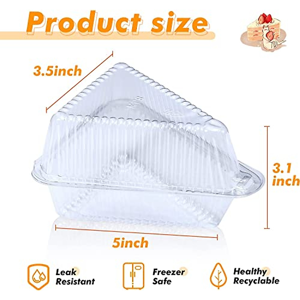 50 Pcs Cake Slice Containers with Lids Clear Plastic Hinged Cheesecake Containers Individual Disposable Triangle Cake Boxes for Pie Slice Cheesecake, Tres Leches, Flan, Desserts - Take Out