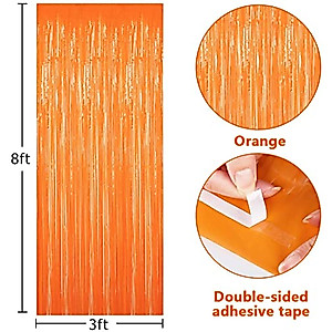 2 Pack Foil Metallic Fringe Curtains for Party Decorations Blue Orange Curtain Backdrop for 3 4 5 Years Old Boys Girls