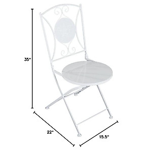 The Lakeside Collection Retro Vintage Metal Bistro Chair Patio Furniture with Starfish Detail in White