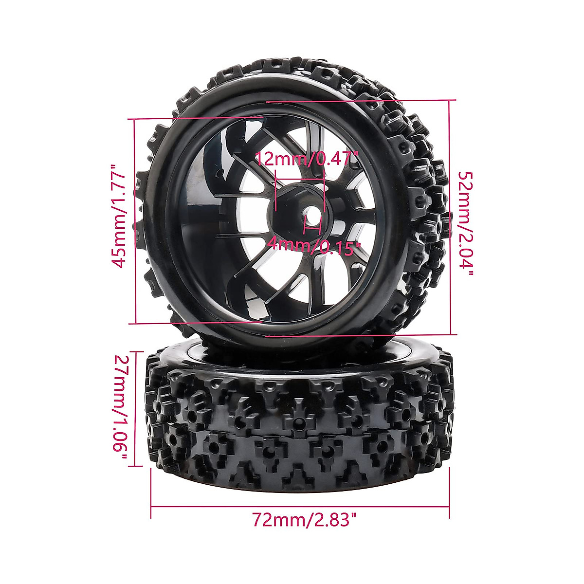 JIUWU 4 Pcs Black 1:10 Scale RC Tires Wheel Rims Crossing Rubber On Road Parts