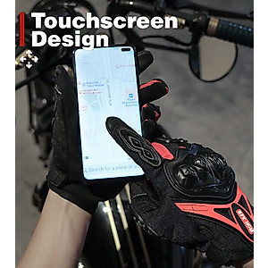IRON JIA'S Motorcycle Gloves Full Finger Durable for Road Racing Bike Summer Spring Powersports Support Touch Screen red-L