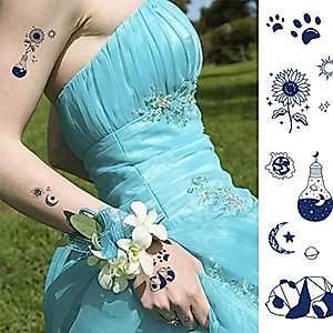 ANIUVOT Small Semi Permanent Tattoos Flower & Space for Women Teen Girls 10 Sheets, Plant-Based Ink, Realistic Temporary Tattoos Sun Moon Stars, Dandelion, Clover, Long Lasting for 1~2 Weeks
