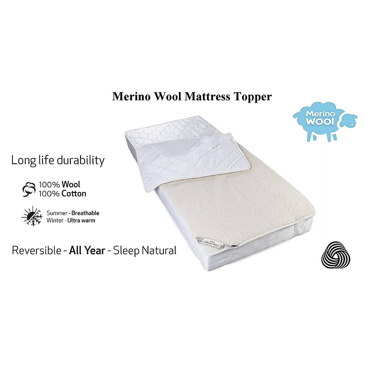 Mattress Topper Sheet Protector Underblanket Extra Thick Mattress pad Cover Woolmark Under Blanket (Full XL 54" x 80" - 140 x 200 cm)