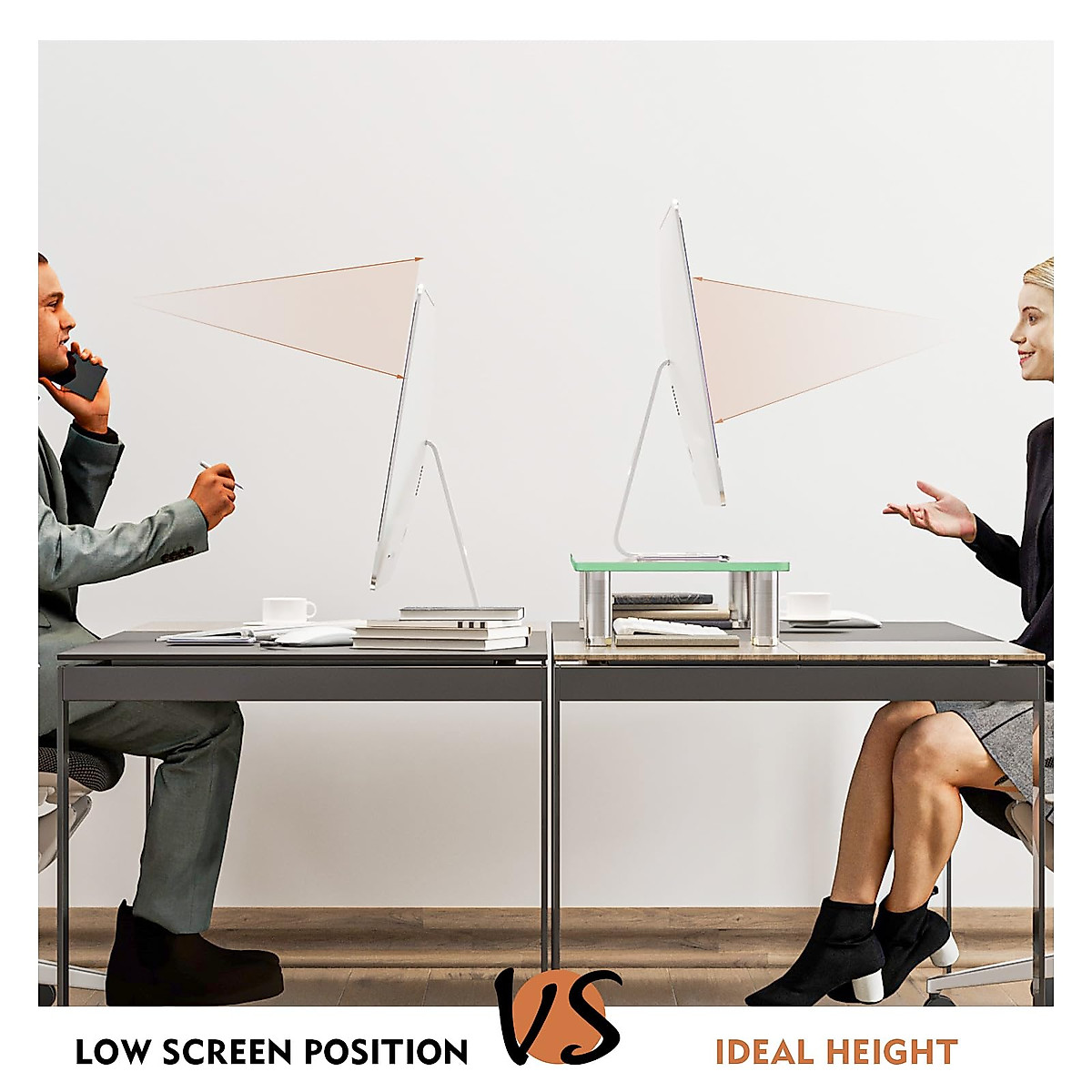 Clear Computer Monitor Riser with Height Adjustable Multi Media Desktop Stand for Flat Screen LCD LED TV, Laptop/Notebook/Xbox One,HD01T-001