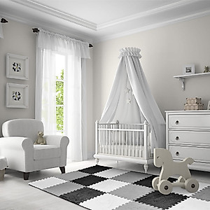 Amylove 36 Pcs Plush Foam Floor Mat Square Interlocking Carpet Tiles with Border Fluffy Play Mat Floor Tiles Soft Climbing Area Rugs for Home Playroom, 12 x 12 x 0.4 Inch (White, Gray, Black)