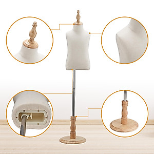 Spurgehom Kid Dress Form Adjustable Child Mannequin Body with Wood Base Toddler Clothes Mannequin Pinnable Dress Form for Apparel Scarf Window Shop Display, 4-5 Years Old