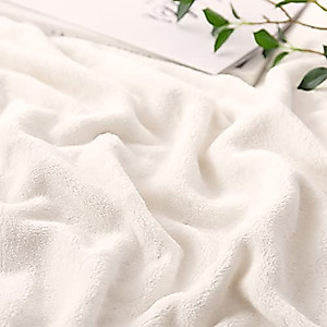 Bertte Fleece Throw Blanket Super Soft Cozy Warm Lightweight Throw for Sofa Couch Luxury Decorative Velvet Pattern Bed Blanket, 50"x60", Ivory White