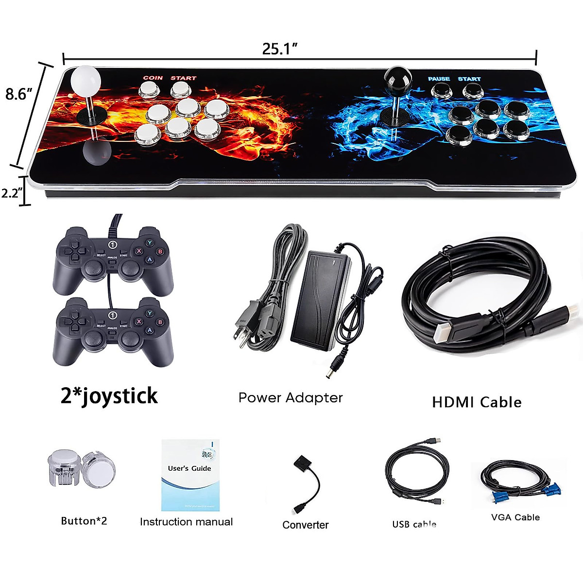 TOJASDN 10000 Games in 1 Pandora Box Arcade Game Console ， Box 3D Double Stick，WiFi Function to Add More Games，Retro Game Machine for PC & Projector & TV，1920x1080P,Favorite List,4 Players Online Game