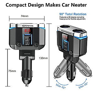 Car Cigarette Lighter Adapter, USB C 30W PD Fast Charger & Type-C PD 20W Car Cigarette Charger, QC3.0 for 12V/24V Vehicles, Separate Switch LED Voltmeter Replaceable 15A Fuse for GPS/Dash Cam/Phone.…