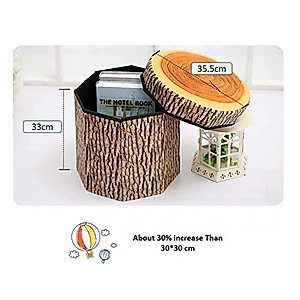 Wonderful Think Creative Home 14x14 Inch Fruit Storage Stool Ottoman, Cute Folding Storage Toy Box with Foam Cushion, Collapsible Storage Seat Chest (Tree Stump)