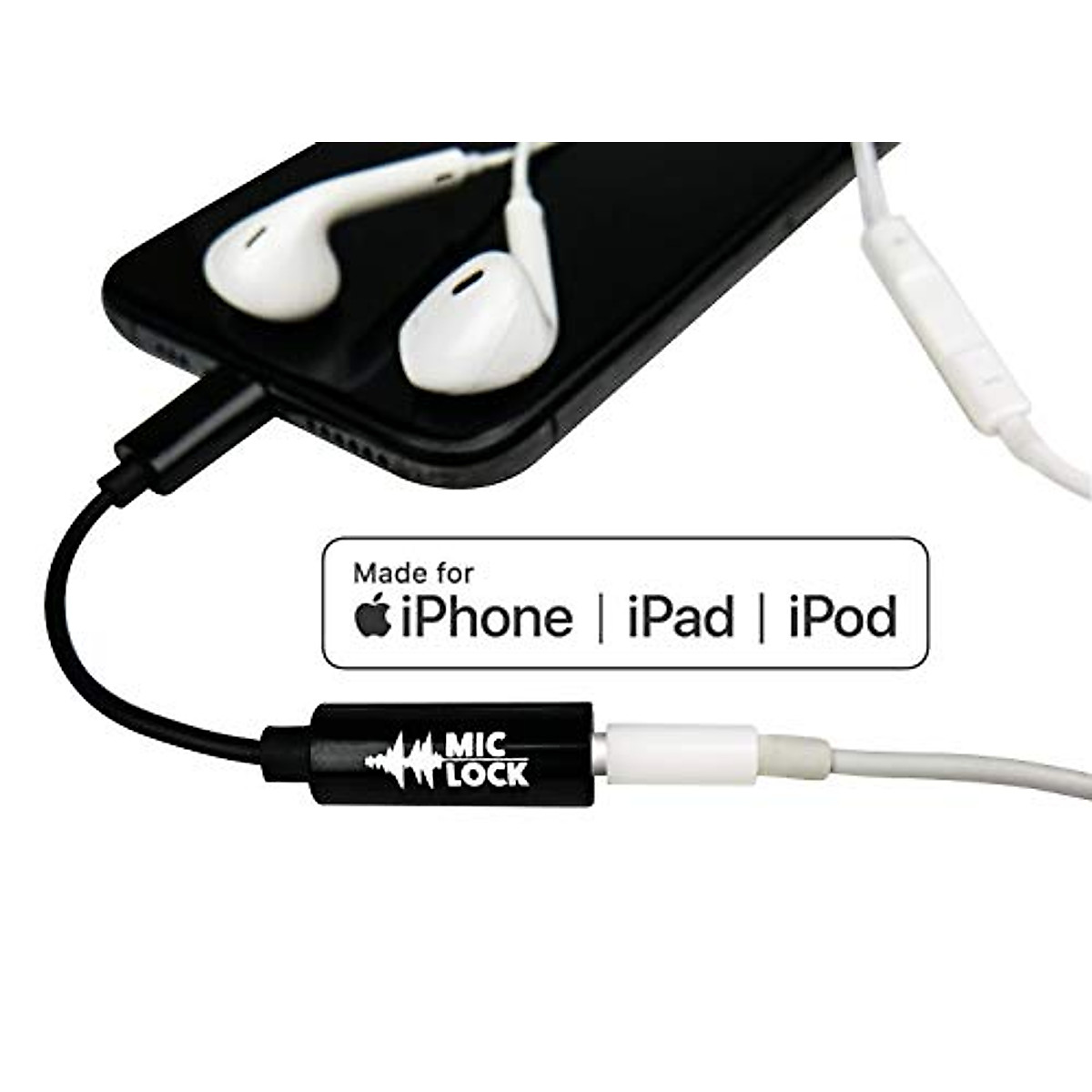 Mic-Lock Lightning with Sound Pass - Audio and Data Security Privacy Protector - Lightning to 3.5mm Headphone Adapter (Single Pack)