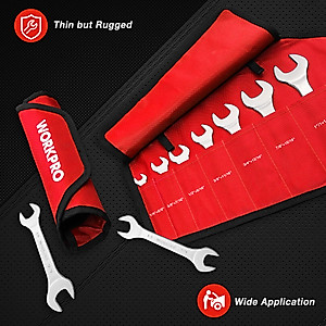 WORKPRO SAE Super-Thin Open End Wrench Roll-up Set, 7PCS, 1/4" to 1-1/16", Ultra-Slim Thin Wrench Set with Organizer Pouch, for Thin Nuts, Narrow Spaces