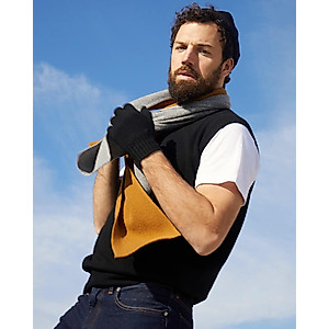 State Cashmere Jersey Knit Gloves with Ribbed Cuffs - Classic Design for Men & Women Made with 100% Pure Inner Mongolian Cashmere - Ultra Warm Winter Accessories - (Black, One Size)