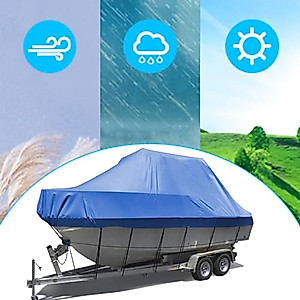 Trailer Boat Cover, Heavy Duty Boat Cover Waterproof UV Resistan for V&Tri-Hull Runabout Fishing Boat, with Adjustable Side Straps Boat Cover,600d,14~16FT：510 * 250CM