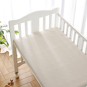 Cotton Muslin Baby Crib Sheet , Fitted Sheet for Crib 52"x28" (Khaki)