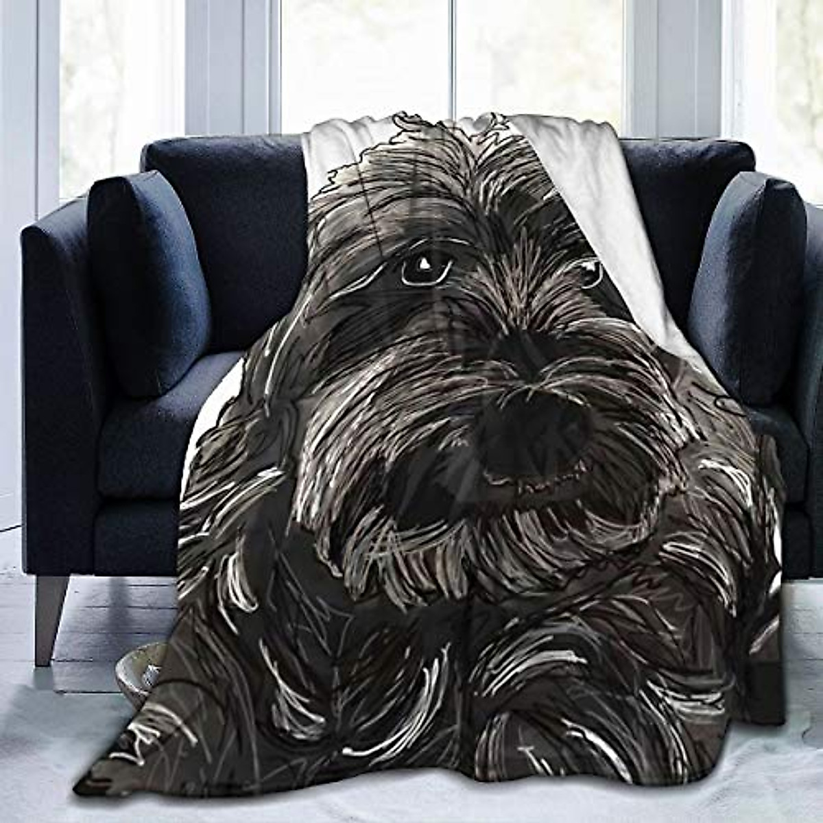 Luxury Fleece Bed Blankets, Doug The Schnauzer Hand Drawn Black Dog Funny Animal Christmas Throw Blankets, All Seasons Ultra Soft Plush Blanket for Dad Couch Preschool