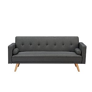 Eafurn Tufted Cotton Futon Sofa Couch Room Convertible Sleeper Guest Bed Dyabed Twin Size with Quick Adjustable Backrest and 2 Pillows for Compact Living Spaces, Dark Gray