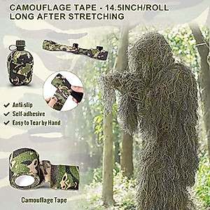 Slendor 6 in 1 Ghillie Suit, 3D Camouflage Hunting Apparel Camo Hunting Clothes, Bushman Costume Including Jacket, Pants, Hood, Carry Bag, Suitable for Kids, Hunters, Paintball