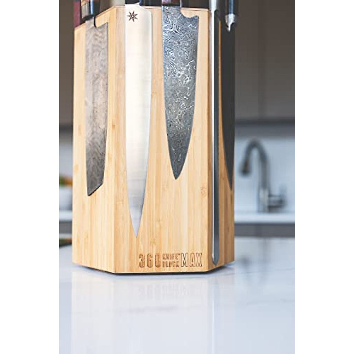 360KB MAX ™ - magnetic rotating knife block - w/top slots, capaciy for 20+ knives - largest in the 360 Knife Block ® family. (Honey Bamboo)