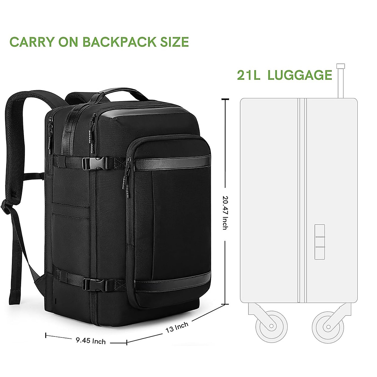 VGOAL Carry on Backpack Flight Approved - 40L Travel Backpacks Overnight Daypack Business Luggage Backpack Fits up to 17.3" Laptop for Men Women