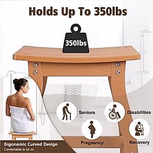 SUEH DESIGN Shower Bench, HIPS Shower Chair Waterproof Shower Stool for Inside Shower Spa, Shower Seat for Adults Elderly Indoor Outdoor, Teak
