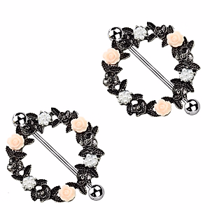 Body Accentz Nipple Bar Floral Wreath 316L Surgical Steel Nipple Shield Ring