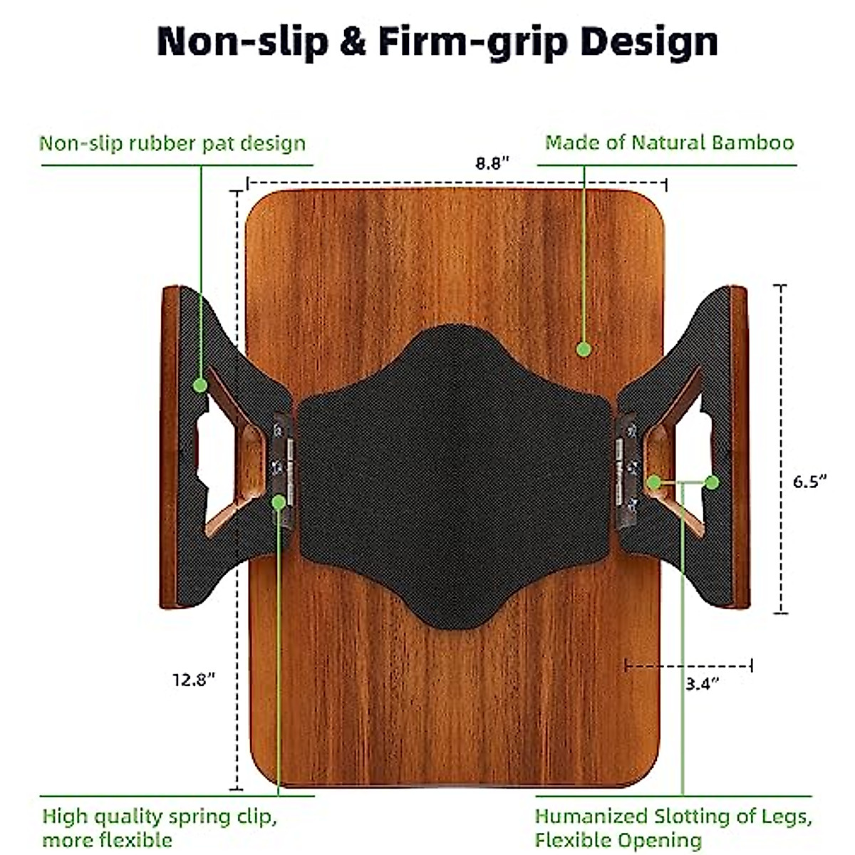 GEHE Acacia Wood Couch Arm Table, Folding Sofa Arm Table with 360 Rotating Phone Bracket, Wooden Couch Arm Tray for Small Spaces, Sofa table for Eating and Drinking, Back Non-slip Pad