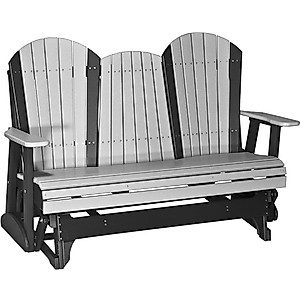 LuxCraft 5' Adirondack Double Glider Bench, 2 Person Glider Chair, Outdoor Glider Bench, Outdoor Loveseat Glider (Dove Gray on Black)