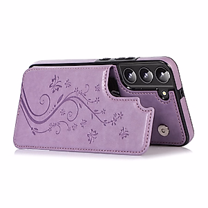 UEEBAI Case for Samsung Galaxy A13 5G/A04s, Luxury PU Leather Flip Case [Two Magnetic Clasp] [Card Slots] Stand Function Embossed Flower Pattern Durable Soft TPU Back Wallet Cover - Purple