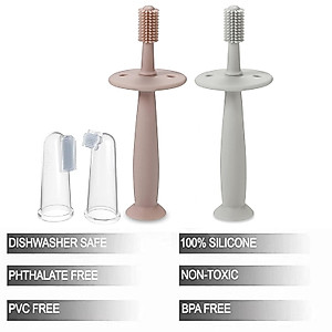 PandaEar Baby Finger Toothbrush Silicone Toothbrush Pink+Blue (3 Set)| Oral Care for Infants Ages 3 Months Plus