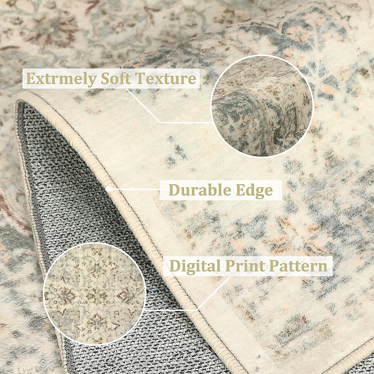 CAREMEE 8x10 Area Rug for Living Room Machine Washable Non Slip Vintage Retro Rugs Stain Resistant Distressed Rugs Large Rugs Low Pile Throw Rug for Dining Room Home Office, Hazel