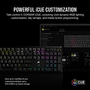 CORSAIR K70 CORE RGB Mechanical Gaming Keyboard with Palmrest - Pre-lubricated Corsair MLX Red Linear Keyswitches - Sound Dampening - Media Control Dial - iCUE Compatible - QWERTY NA Layout - Black