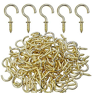 Aylifu Ceiling Screw Hooks, 100 Pieces 3/4 Inch Cup Hooks Screw-in Hooks for Hanging Plants Mug Cup, Gold