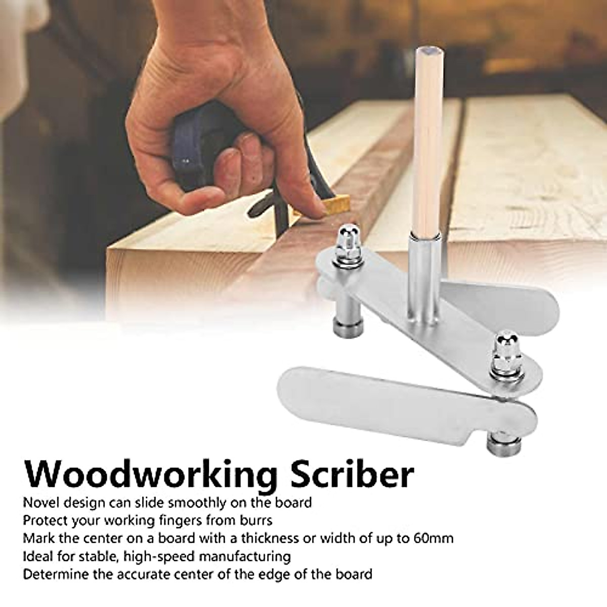 Woodworking Scriber, Marking Center Finder, Stainless Steel Locator Marking Center Finder Center line Tool 60mm, Scribing Gauge