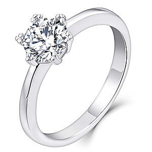 YL Solitaire Engagement Rings 925 Sterling Silver 18K White Gold Plated Round 6mm Cubic Zirconia Wedding Jewelry for Women-size6