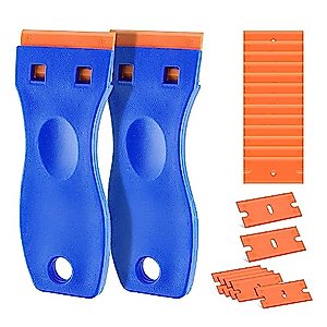REEVAA Plastic Razor Blades Scraper Tool W/20PCS Plastic Blades For Window Tint,Vinyl Wrap,Plastic Razor Blade Scraper Sticker Remover,Label,Decal Adhesive Scraper For cleaning,Paints On Window Glass