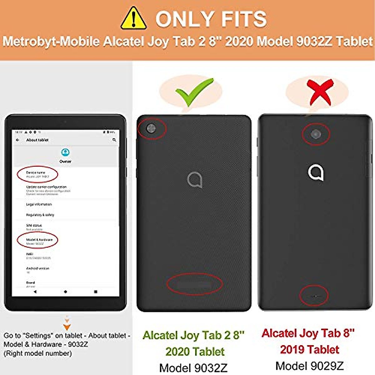 KuRoKo Alcatel Joy Tab 2 / TCL Tab 8 Tablet Case, Slim Light Cover Trifold Stand Hard Shell Case for 8.0" (9032Z) / Verizon TCL Tab 8 (9038s)-NOT for TCL TAB 8 LE