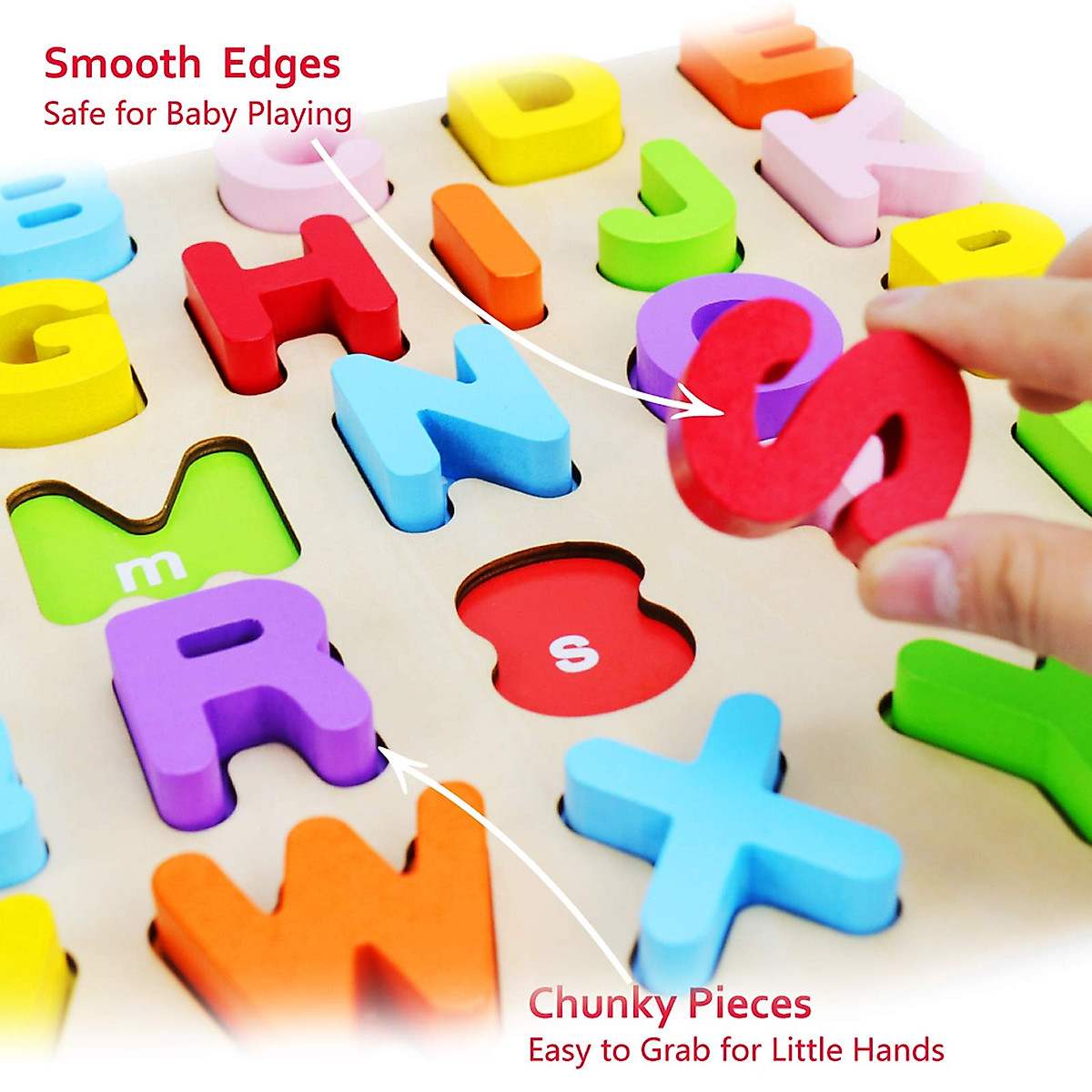 Alphabet Puzzle, WOOD CITY ABC Letter Puzzles for Toddlers1 2 3 Years Old, Educational Learning Toys for Toddlers, Alphabet Toys with Puzzle Board & Letter Blocks, Best Surprise for Girls and Boys