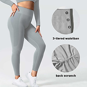 YEOREO Amplify Leggings for Women Seamless Scrunch Leggings Butt Lifting Gym High Waisted Athletic Leggings Light Grey